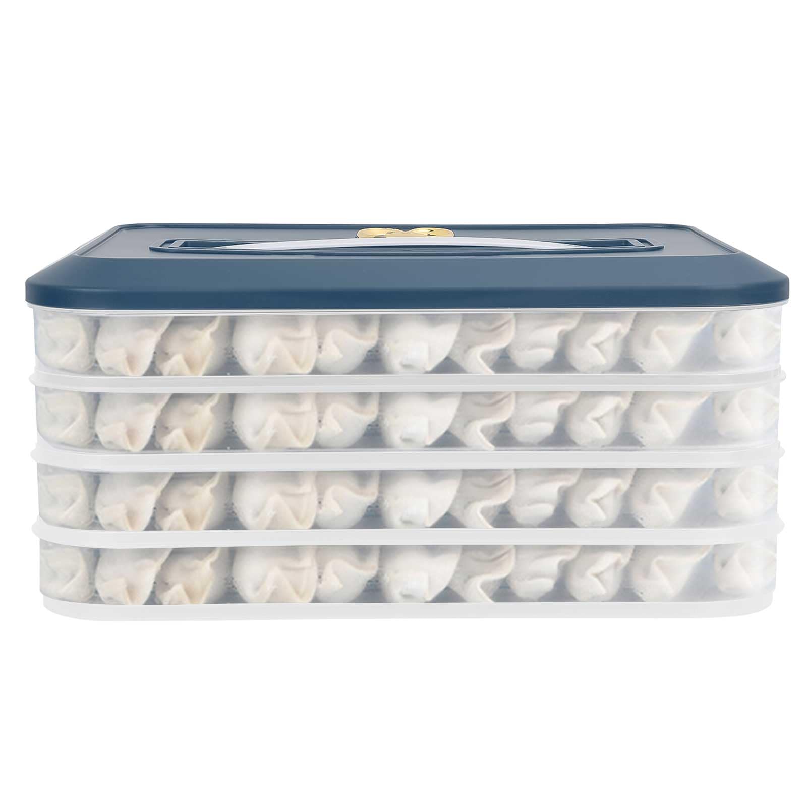 TOWEBOORY 4-Layer Dumpling Box,Food Storage Containers with Lids,Stackable Cookie Carrier with Lid and Handle,Cookie Storage Containers Airtight,Time Recoder