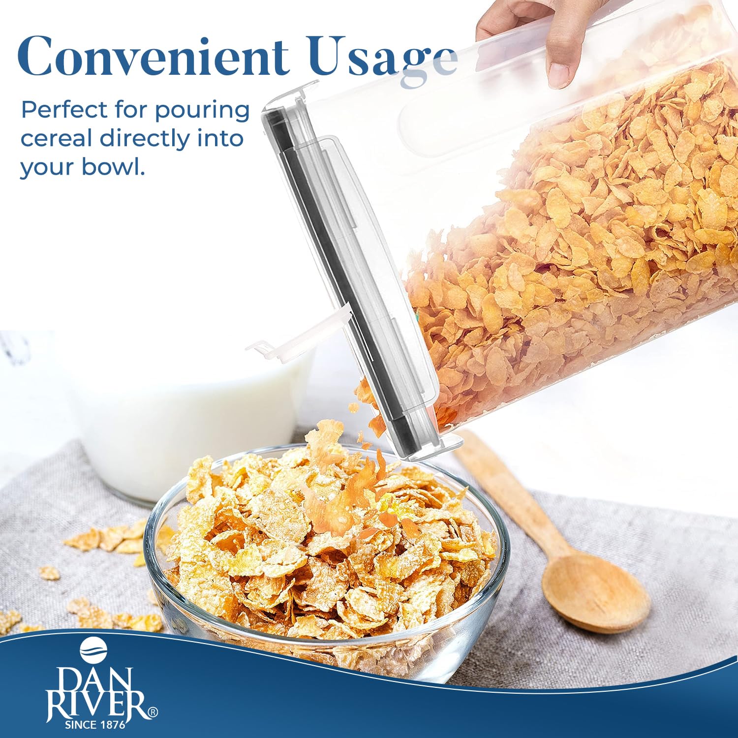 DAN RIVER Cereal Containers | 4 Pack | Pantry Organizers and Storage | Food Storage Containers | Cereal Dispenser | Kitchen Storage Containers | Air Tight Pantry Storage Containers | Made of Plastic