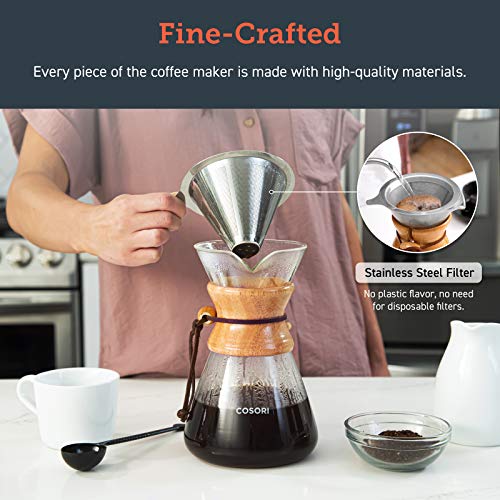 COSORI Electric Gooseneck Kettle with 5 Variable Presets, Pour Over Coffee Maker with 8 Cup Glass Coffee Pot&Coffee Brewer with Stainless Steel Filter