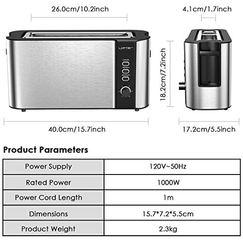 Long Slot Toaster, 2 Slice Toaster Best Rated Prime with Warming Rack, 1.7'' Extra Wide Slots Stainless Steel Toasters, 6 Bread Shade Settings, Defrost/Reheat/Cancel, Removable Crumb Tray, 1000W