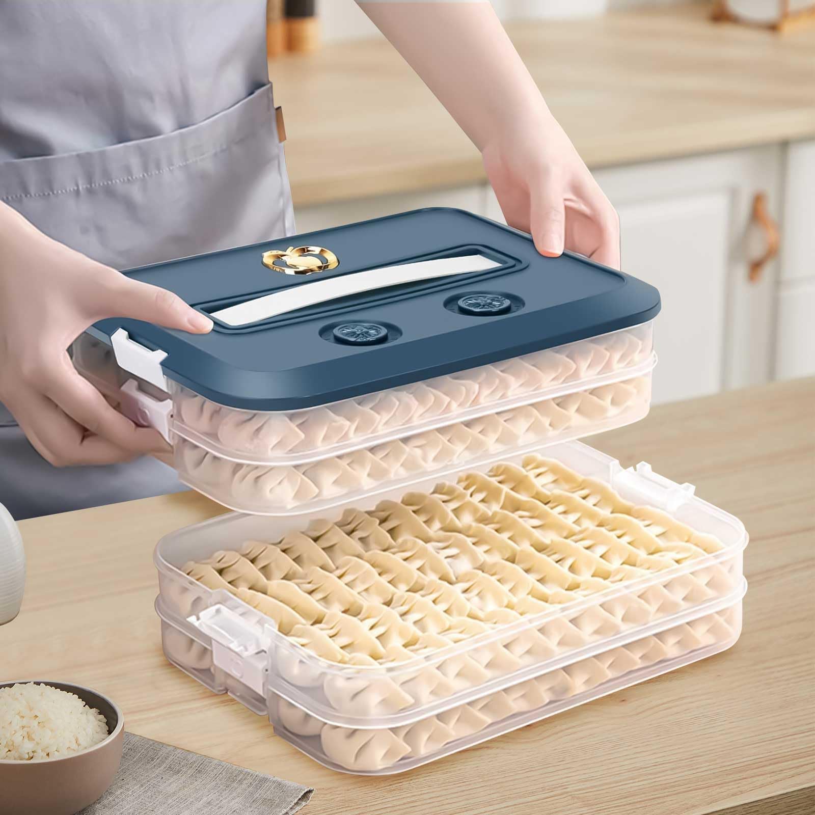 TOWEBOORY 4-Layer Dumpling Box,Food Storage Containers with Lids,Stackable Cookie Carrier with Lid and Handle,Cookie Storage Containers Airtight,Time Recoder