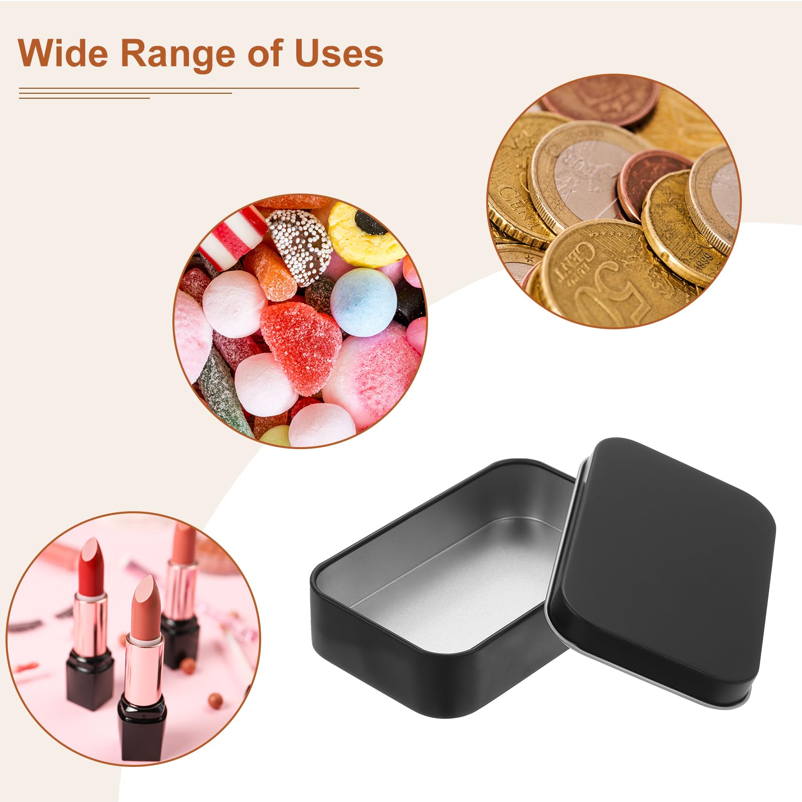 uxcell Metal Tin Box Containers, 8Pcs 3.7x2.4x0.9 Inch Black Rectangular Metal Hinged Tin Box Mini Portable Storage Container Kit with Lid for Home Storage