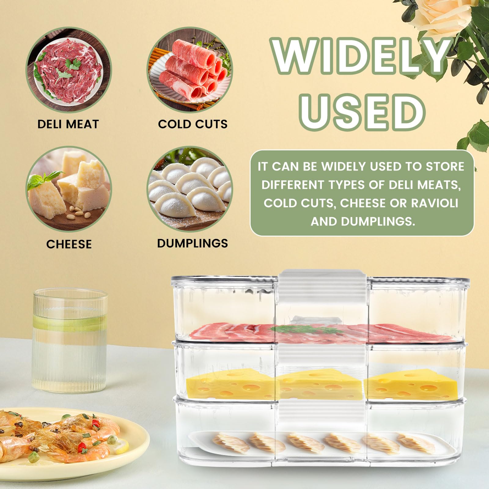 Hvxrjkn Deli Meat Container for Fridge, 3 Layer / 4 Layer Meat Container for Refrigerator Organizing, Bacon Container Refrigerator Food Box Removable Bacon Keeper Fridge (3 Layer)