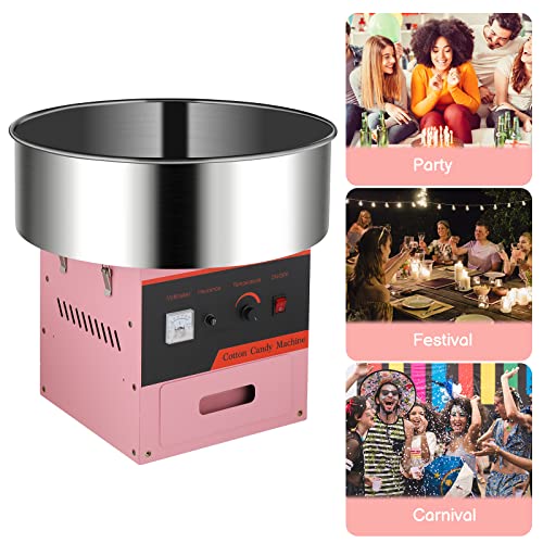 ROVSUN 21 Inch Cotton Candy Machine, Electric Cotton Candy Maker Candy Floss Machine w/Stainless Steel Bowl, Sugar Scoop and Large Storage Drawer for Commercial Home Party Carnival, Pink