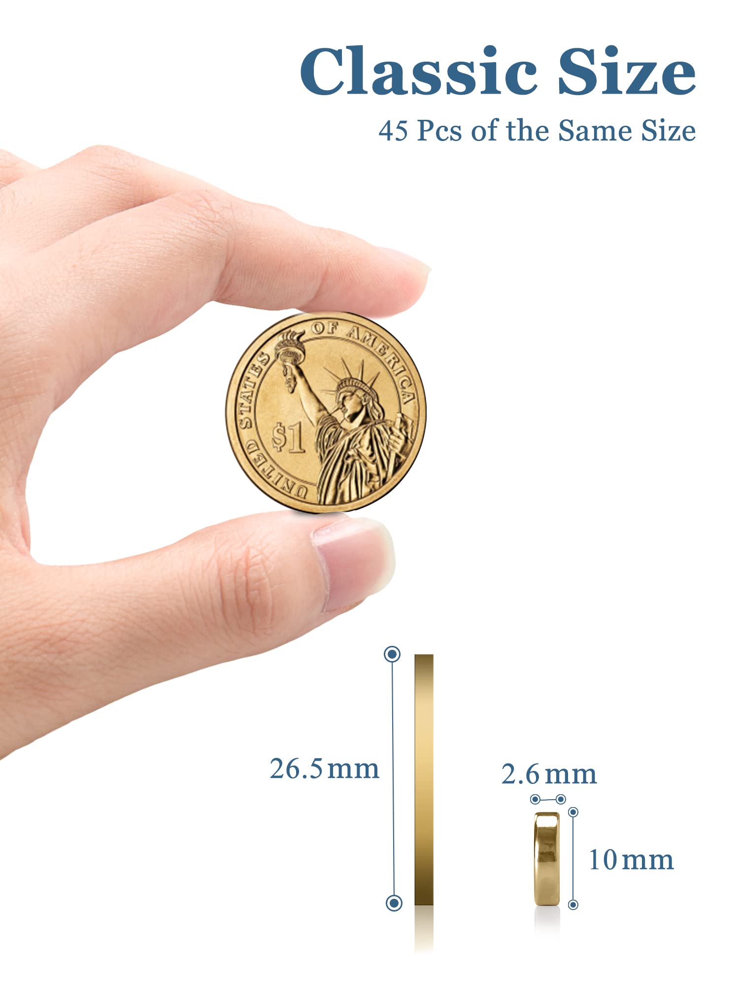 SMARTAKE 45 Pcs Refrigerator Magnets, Small Round Fridge Magnets, Multi-Use Premium Neodymium Office Magnets for Fridge, Whiteboard, Billboard in Home, Kitchen, Office and School (Gold)