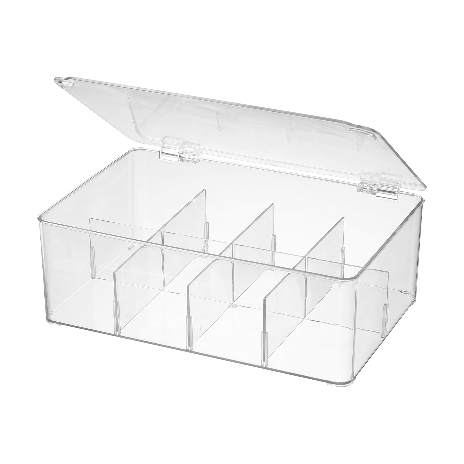 novelinks Clear Plastic Tea Bag Organizer Stackable Storage Organizer with Lid Divided Container Box with Lid for Kitchen Cabinet, Condiments,Countertop, Pantry, Hold Coffee Pods, 2 Pack