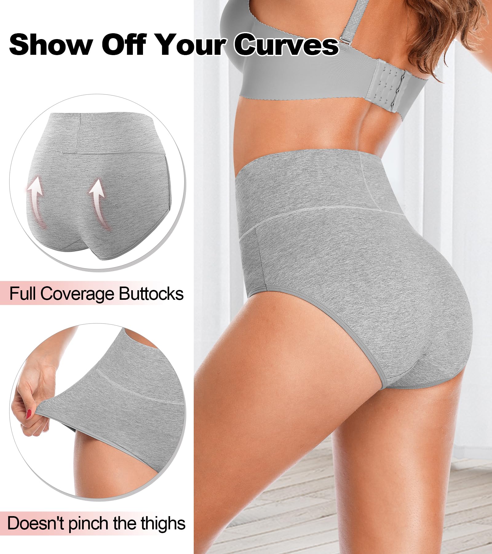OLIKEME Women's High Waisted Underwear Tummy Control Underwear Postpartum Underwear Breathable Womens Underwear Soft Cotton Panties Full Coverage Briefs, 5-pack Size L