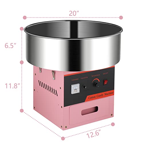 ROVSUN 21 Inch Cotton Candy Machine, Electric Cotton Candy Maker Candy Floss Machine w/Stainless Steel Bowl, Sugar Scoop and Large Storage Drawer for Commercial Home Party Carnival, Pink