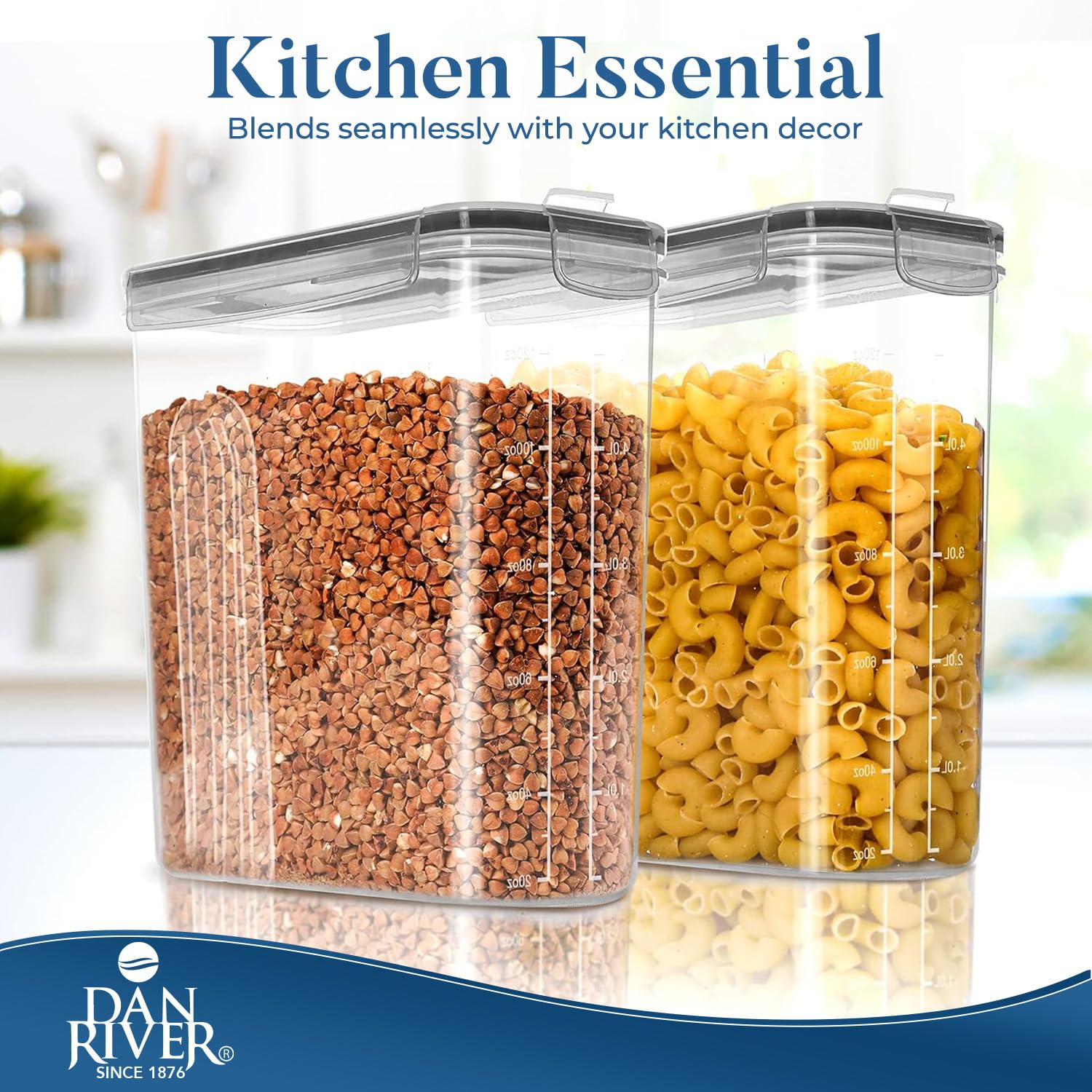 DAN RIVER Cereal Containers | 4 Pack | Pantry Organizers and Storage | Food Storage Containers | Cereal Dispenser | Kitchen Storage Containers | Air Tight Pantry Storage Containers | Made of Plastic
