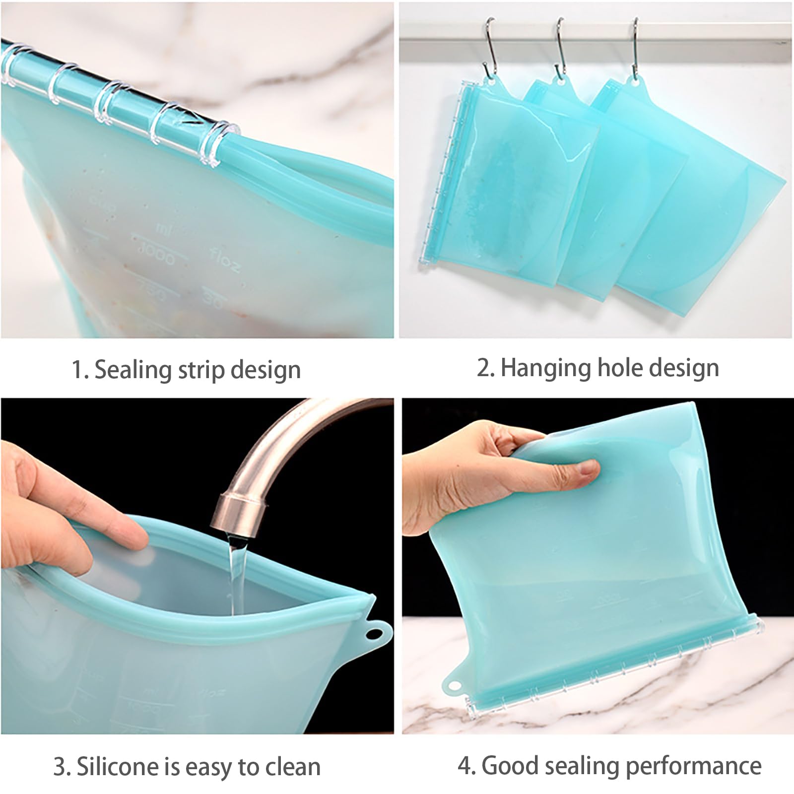 Reusable Silicone Food Storage Bags, WINDSIUUU 100% Silicone Food Grade Containers, Leakproof, Sandwich Snack Bags, Stand Up Zip Container for Soup and Leftovers, Dishwasher & Microwave Oven Safe-18OZ
