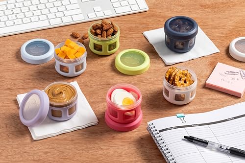 Ello Reusable Plastic Condiment Containers 4oz each with Screw-on Leak Proof Lid 6 Pack | Perfect for Salad Dressing Sauce Dips Lunchbox Picnic Travel Bento Box | BPA-Free | Dishwasher Safe | Sunny