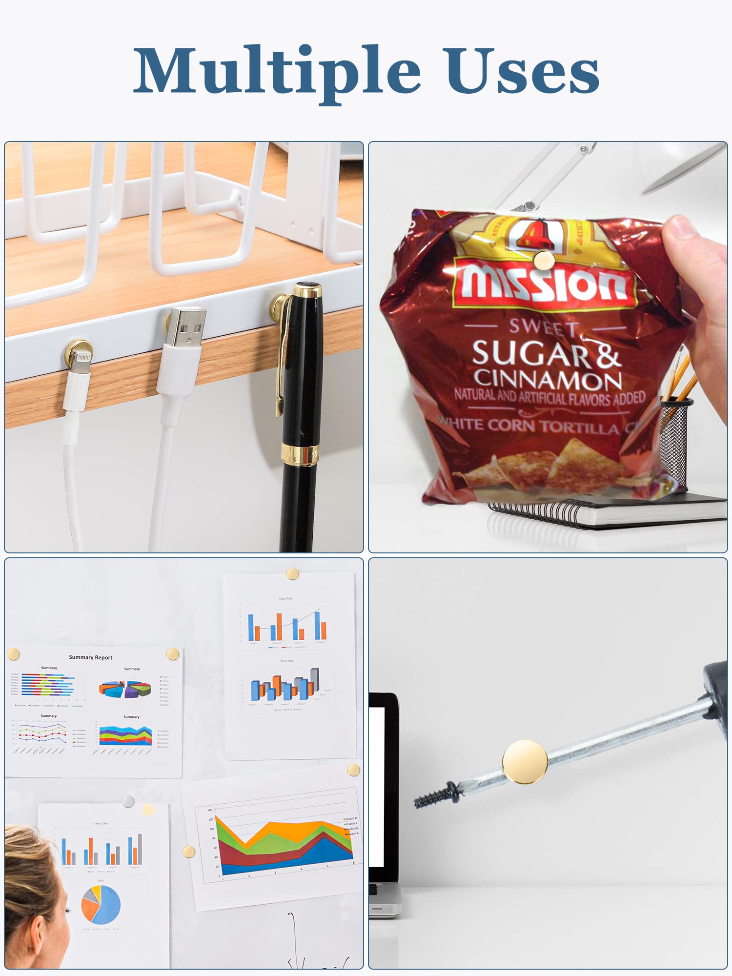 SMARTAKE 45 Pcs Refrigerator Magnets, Small Round Fridge Magnets, Multi-Use Premium Neodymium Office Magnets for Fridge, Whiteboard, Billboard in Home, Kitchen, Office and School (Gold)