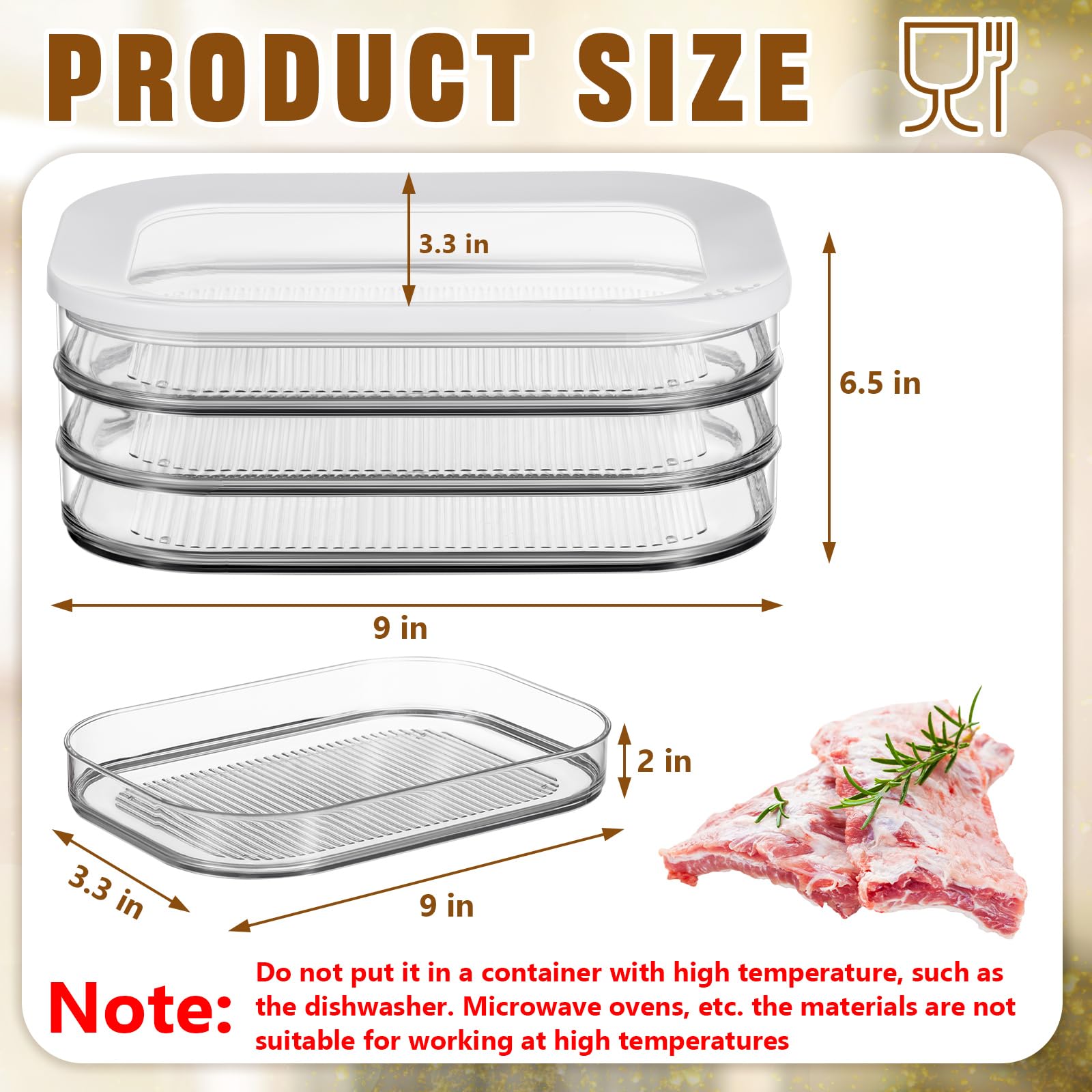 Tioncy 17oz Modula Rounded Food Storage Box with Lid Set of 3 Lunchmeat Storage Container for Fridge Stackable Cold Cuts Vegetable and Cheese