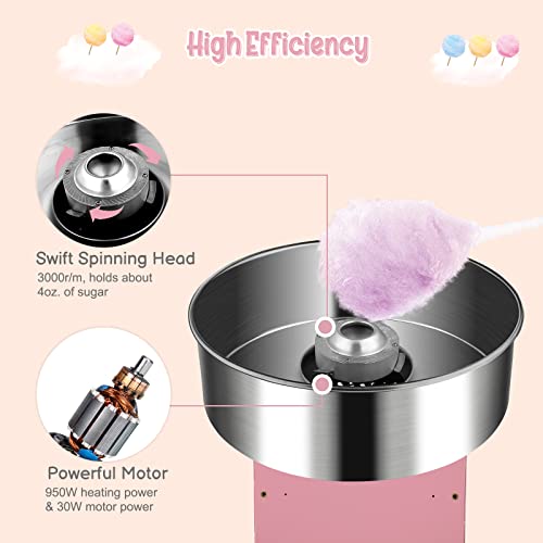 ROVSUN 21 Inch Cotton Candy Machine, Electric Cotton Candy Maker Candy Floss Machine w/Stainless Steel Bowl, Sugar Scoop and Large Storage Drawer for Commercial Home Party Carnival, Pink