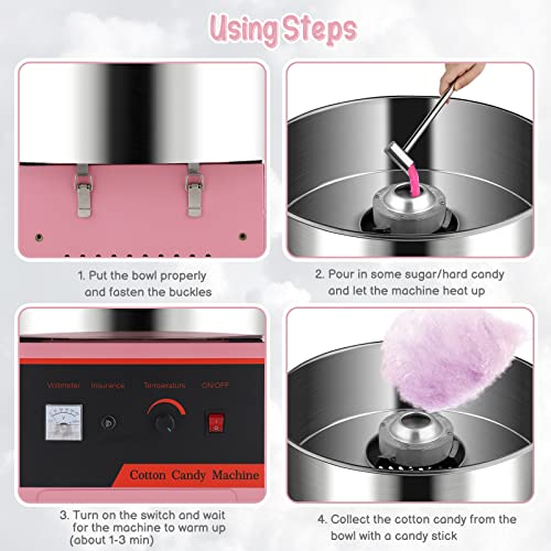 ROVSUN 21 Inch Cotton Candy Machine, Electric Cotton Candy Maker Candy Floss Machine w/Stainless Steel Bowl, Sugar Scoop and Large Storage Drawer for Commercial Home Party Carnival, Pink