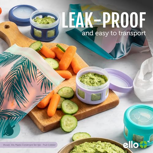 Ello Reusable Plastic Condiment Containers 4oz each with Screw-on Leak Proof Lid 6 Pack | Perfect for Salad Dressing Sauce Dips Lunchbox Picnic Travel Bento Box | BPA-Free | Dishwasher Safe | Sunny