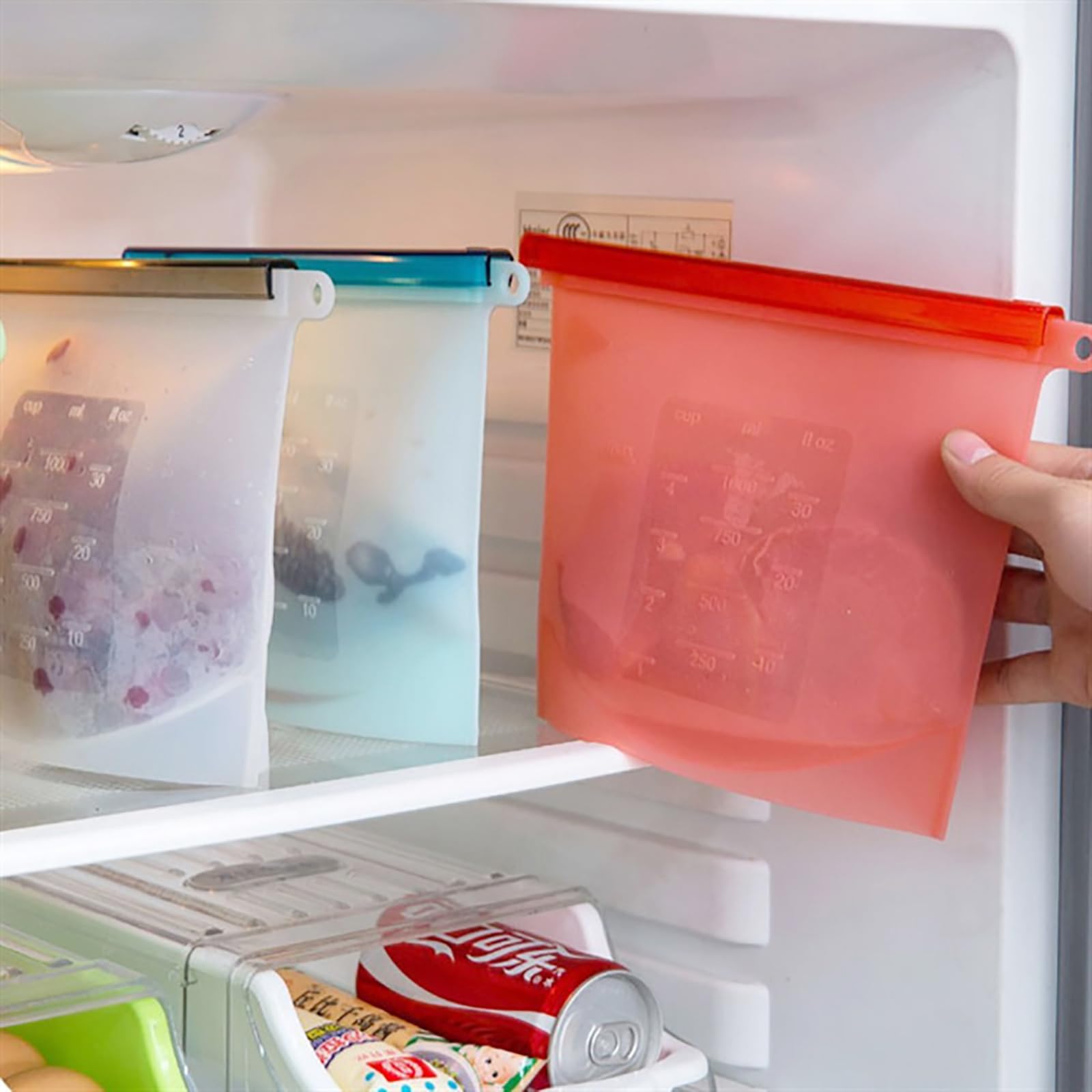 Reusable Silicone Food Storage Bags, WINDSIUUU 100% Silicone Food Grade Containers, Leakproof, Sandwich Snack Bags, Stand Up Zip Container for Soup and Leftovers, Dishwasher & Microwave Oven Safe-18OZ