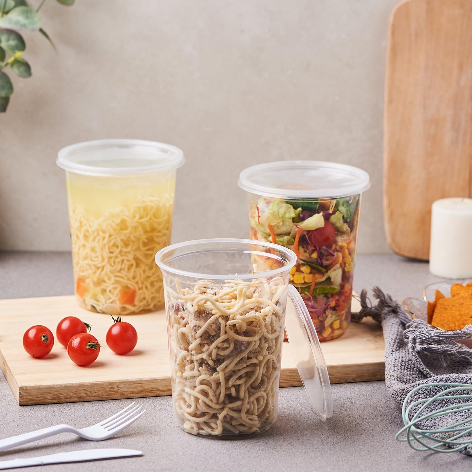 Jaluxing [42 Sets - 32 oz. Plastic Deli Food Storage Soup Togo Containers With Airtight Lids Clear Disposable Takeout Quart Container (Formerly FULING)