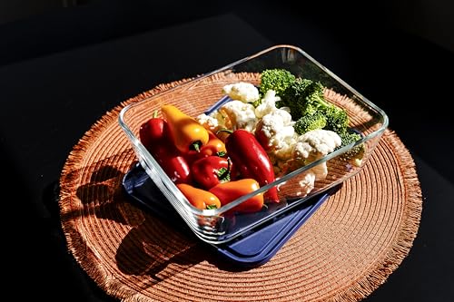 DURA LIVING 4-Piece Glass Food Storage Container (2 Containers + 2 Lids) | 11-Cup Rectangular, Leakproof | Microwave, Freezer, Oven & Dishwasher Safe | Ideal for Meal Prep & Pantry Organization