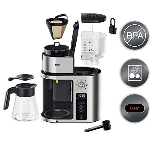 Braun MultiServe Coffee Machine 7 Programmable Brew Sizes / 3 Strengths + Iced Coffee, Glass Carafe (10-Cup), Stainless Steel, KF9070S