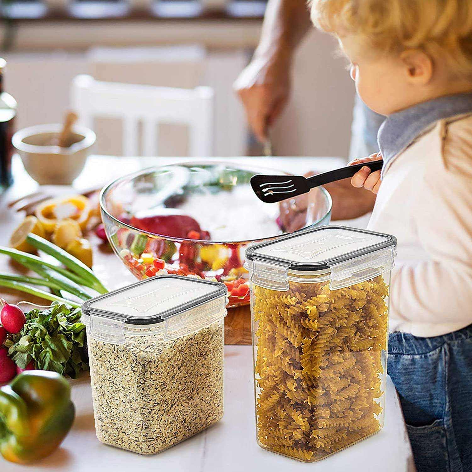 Generic Food Storage Container Set, 14 Pieces, Airtight with Lids & Labels, BPA Free Plastic for Kitchen Pantry Organization, Clear, AFF002