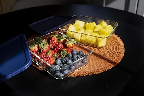 DURA LIVING 4-Piece Glass Food Storage Container (2 Containers + 2 Lids) | 11-Cup Rectangular, Leakproof | Microwave, Freezer, Oven & Dishwasher Safe | Ideal for Meal Prep & Pantry Organization
