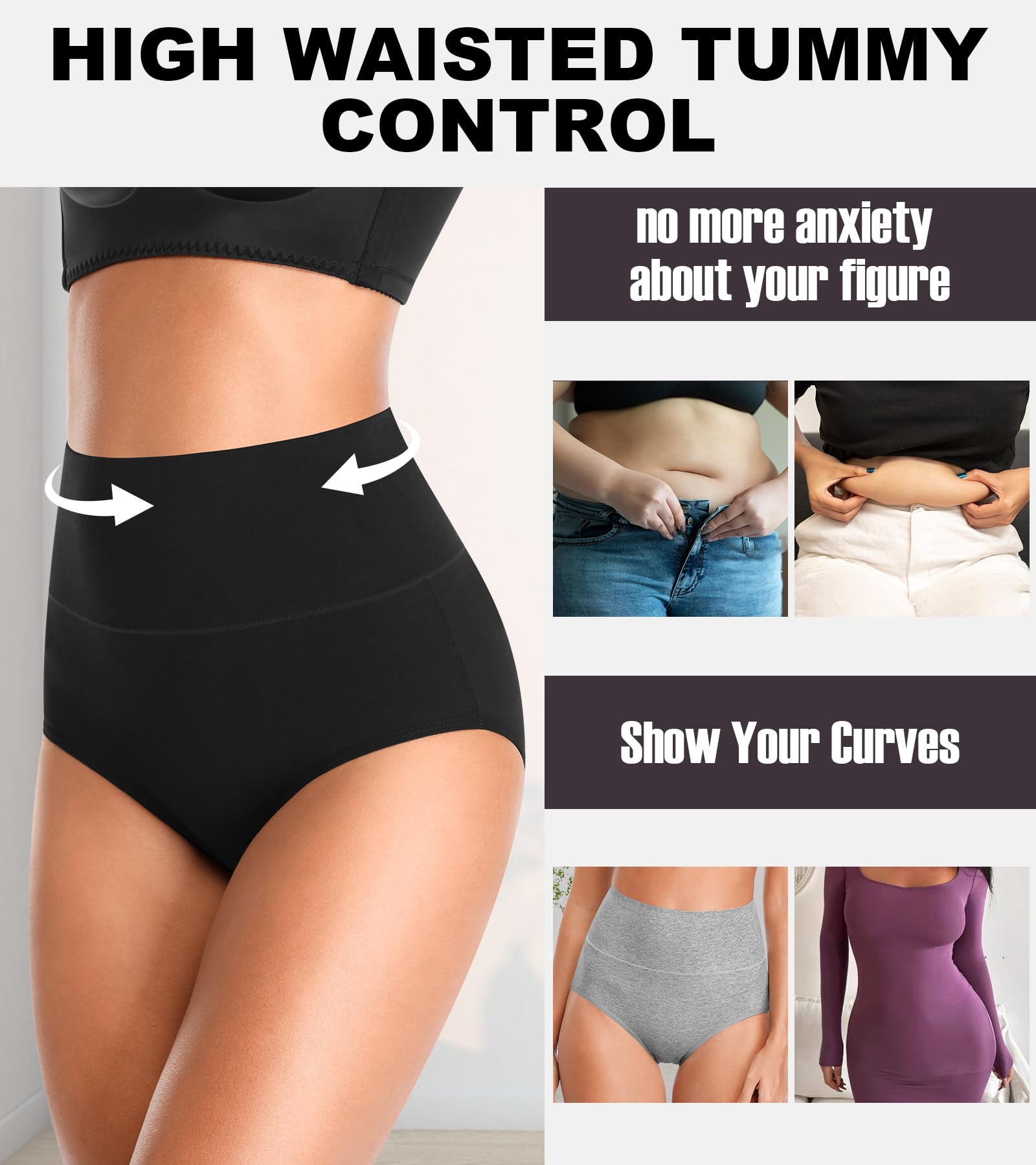 OLIKEME Tummy Control Underwear High Waisted Cotton Postpartum Underwear Soft Stretch Full Coverage Womens Underwear, Size L