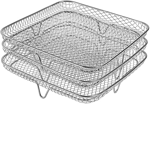 kydely Air Fryer Rack compatible with Instant Vortex,Philips,COSORI Air Fryer,8ββ Square Three Stackable Racks,Stainless Steel Multi-Layer Dehydrator Rack Fit all 4.2QT-5.8QT Air fryer Accessories