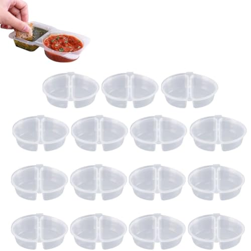 Double Compartment Condiment Container,2 Compartment Snack Containers with Lids,Small Food Storage Containers,Double Compartment Snack Containers for to-go Sauce, Sampling, Travel Snack (Round 150ml)