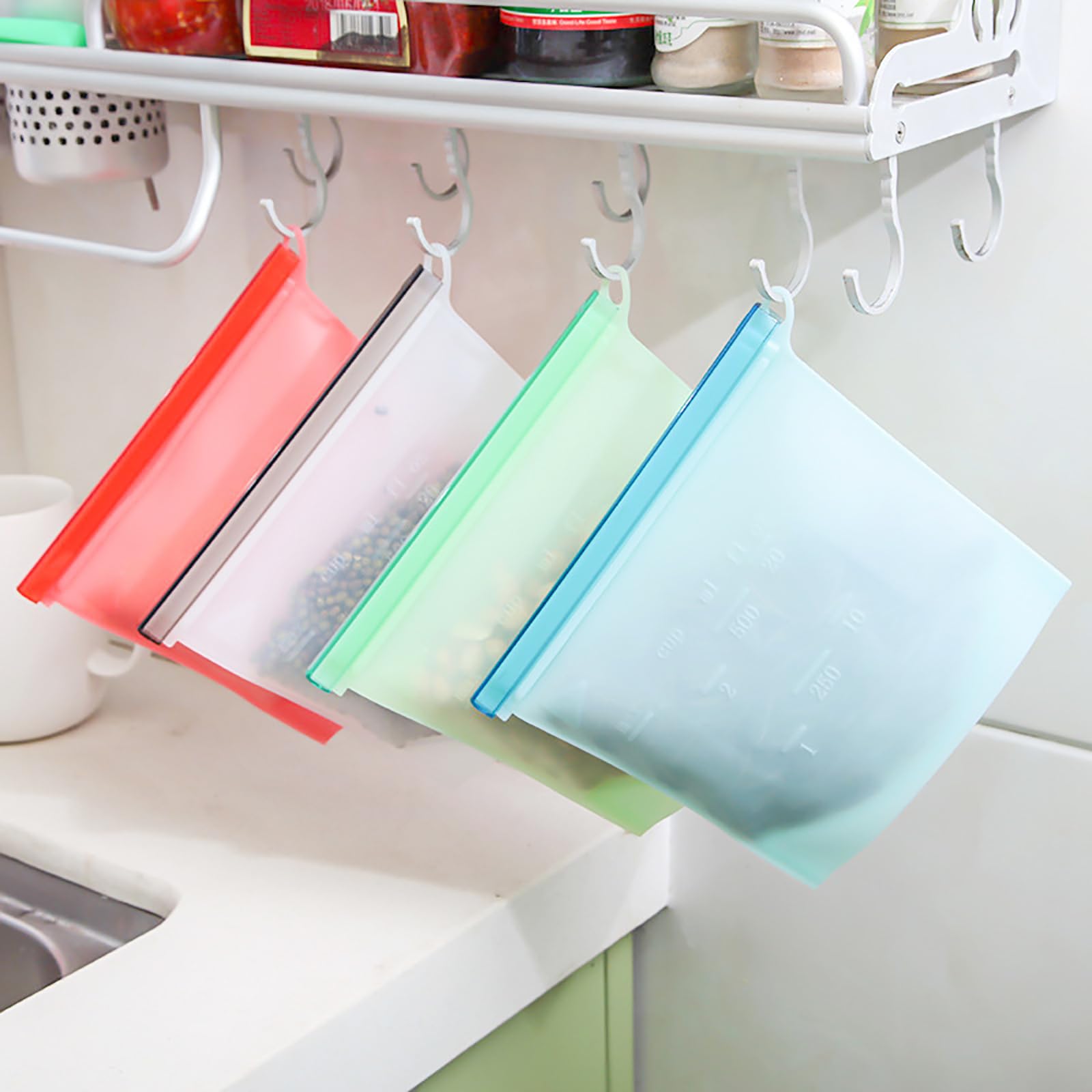 Reusable Silicone Food Storage Bags, WINDSIUUU 100% Silicone Food Grade Containers, Leakproof, Sandwich Snack Bags, Stand Up Zip Container for Soup and Leftovers, Dishwasher & Microwave Oven Safe-18OZ