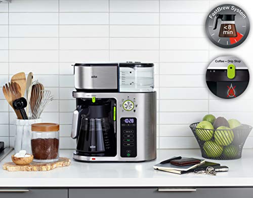 Braun MultiServe Coffee Machine 7 Programmable Brew Sizes / 3 Strengths + Iced Coffee, Glass Carafe (10-Cup), Stainless Steel, KF9070S