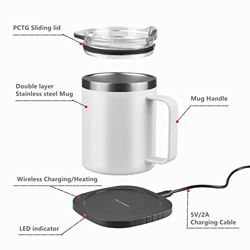 Coffee Mug Warmer & Mug Set,Self Heating Mug with Wireless Smart Charging,304 Stainless Steel Mug with Lid 12 oz,Perfect for Desktop Home Office,Gift for Coffee Lovers, Keeps Up to 131°F/55°C (Black)