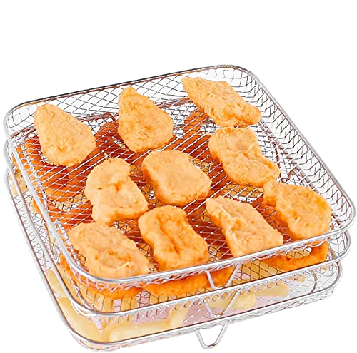 kydely Air Fryer Rack compatible with Instant Vortex,Philips,COSORI Air Fryer,8ββ Square Three Stackable Racks,Stainless Steel Multi-Layer Dehydrator Rack Fit all 4.2QT-5.8QT Air fryer Accessories