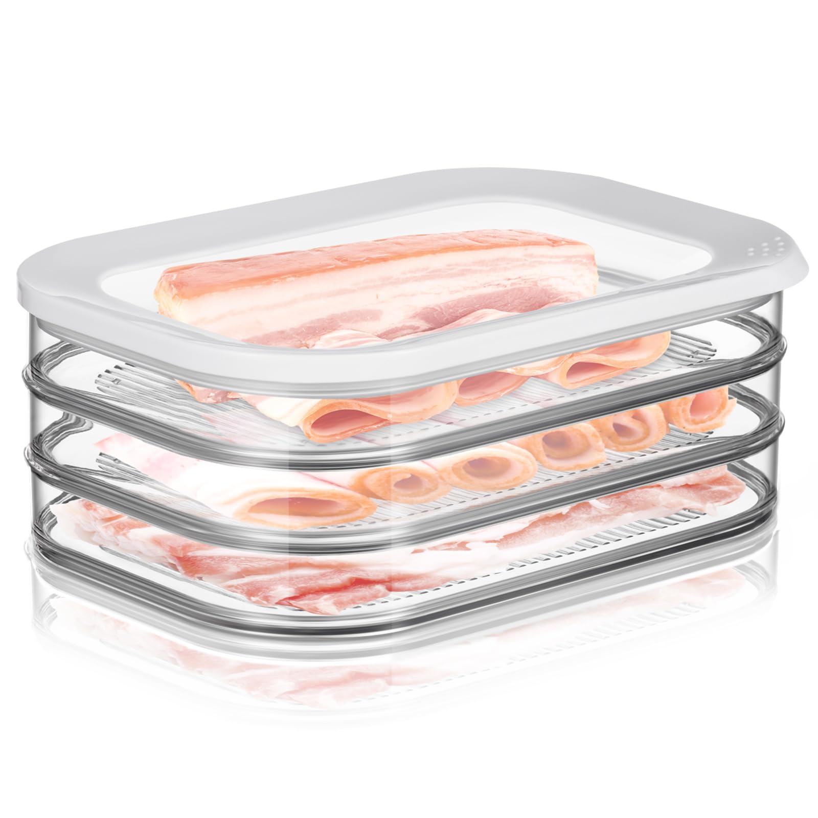 Tioncy 17oz Modula Rounded Food Storage Box with Lid Set of 3 Lunchmeat Storage Container for Fridge Stackable Cold Cuts Vegetable and Cheese