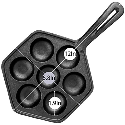WUWEOT Nonstick Aebleskiver Pan, Cast Iron Takoyaki Griddle Stuffed Pancake Maker for Making Munk, Pancake Balls, Poffertjes, Puffs, Takoyaki, Banh Khot, Thai Kanom Krok (Dark Gray)