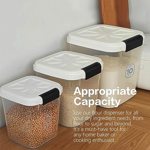 LivLab 10LBS Flour Container - Rice Dispenser 10LBS/5KG/5Qt Food Cereal Container Bins with Measuring Cup for Household Pantry Organization (10 LBS)
