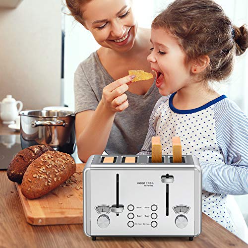 Toaster 4 slice,whall Stainless Steel Toaster 6 Bread Shade Settings,Bagel/Defrost/Cancel Function with Dual Control Panels,Removable Crumb Tray,Extra Wide Slots,for Various Bread Types 1500W