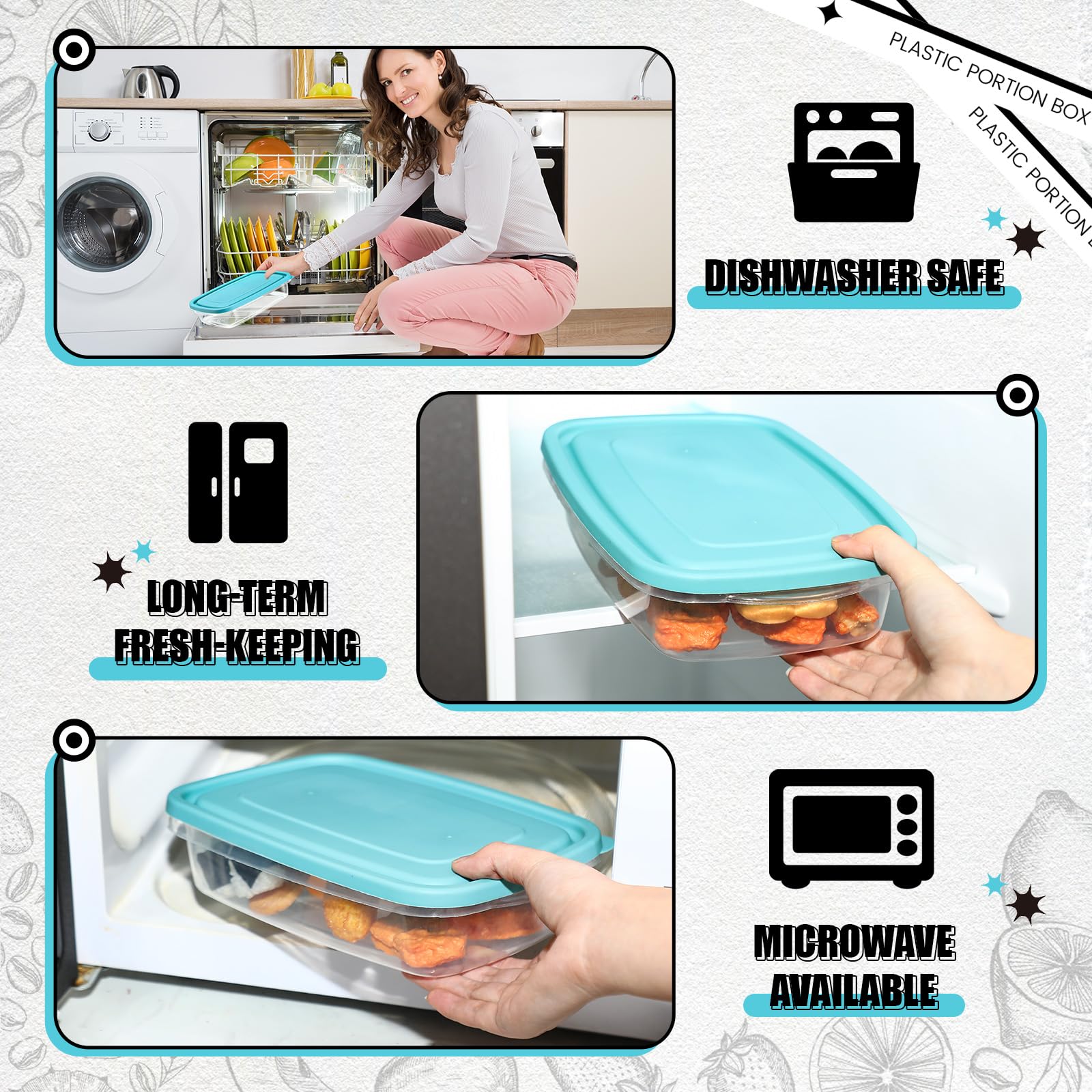 Qinyoung 18 Pcs 33 Oz/ 4 Cups Plastic Food Storage Containers with Lids Portion Box Sets with Cover Stackable Plastic Containers with Lids Microwave Freezer Dishwasher Safe(Blue)