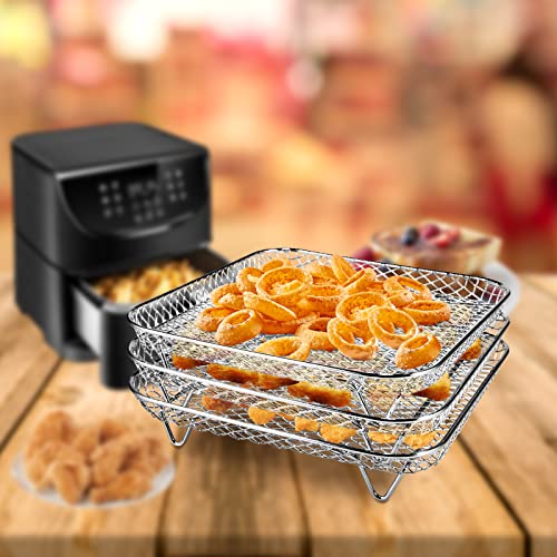 kydely Air Fryer Rack compatible with Instant Vortex,Philips,COSORI Air Fryer,8ββ Square Three Stackable Racks,Stainless Steel Multi-Layer Dehydrator Rack Fit all 4.2QT-5.8QT Air fryer Accessories