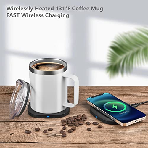 Coffee Mug Warmer & Mug Set,Self Heating Mug with Wireless Smart Charging,304 Stainless Steel Mug with Lid 12 oz,Perfect for Desktop Home Office,Gift for Coffee Lovers, Keeps Up to 131°F/55°C (Black)