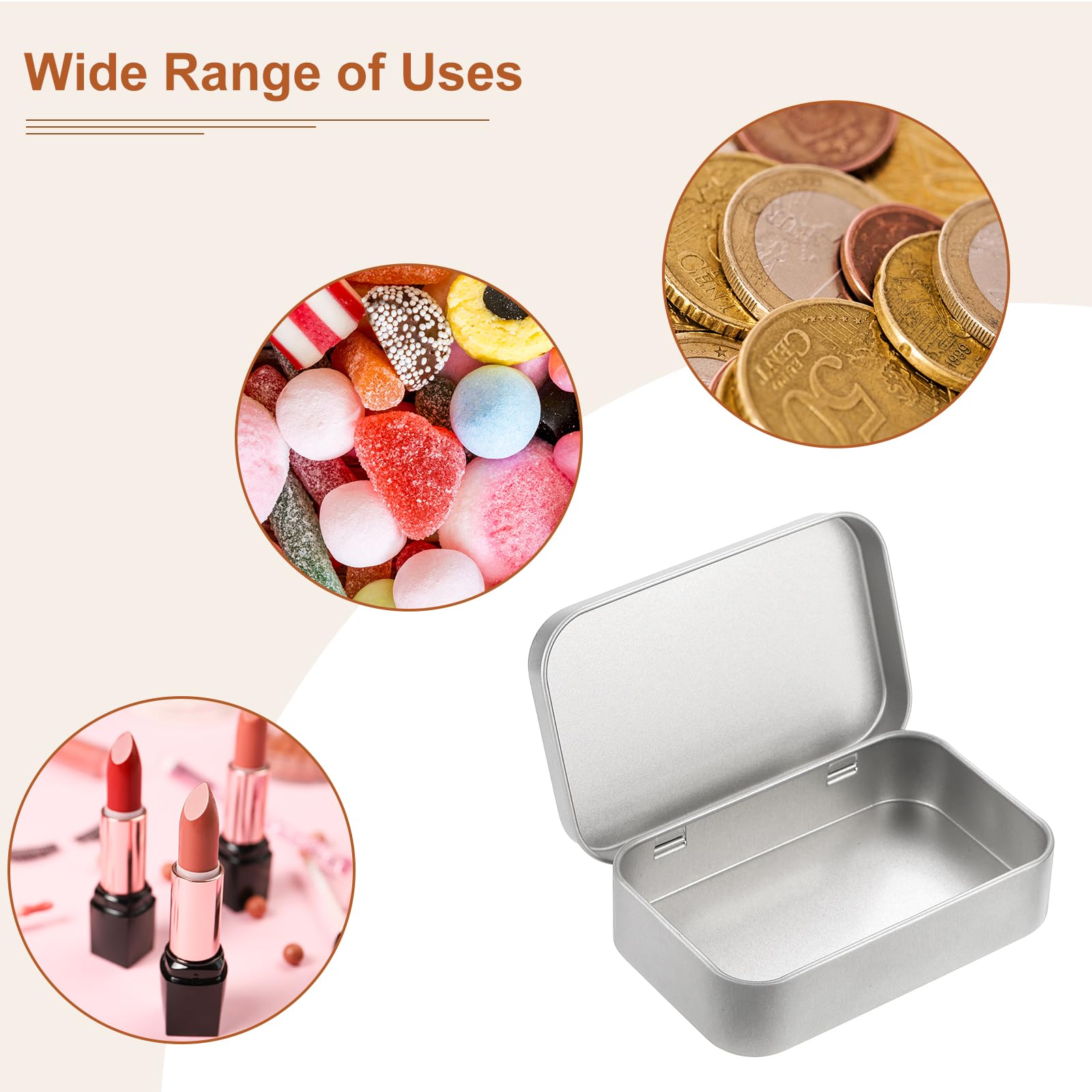 uxcell Metal Tin Box Containers, 2Pcs 3.7x2.4x0.9 Inch Silver Rectangular Metal Hinged Tin Box Mini Portable Storage Container Kit with Lid for Home Storage