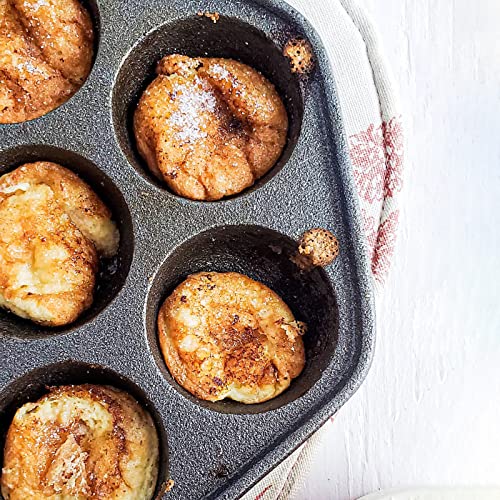 WUWEOT Nonstick Aebleskiver Pan, Cast Iron Takoyaki Griddle Stuffed Pancake Maker for Making Munk, Pancake Balls, Poffertjes, Puffs, Takoyaki, Banh Khot, Thai Kanom Krok (Dark Gray)