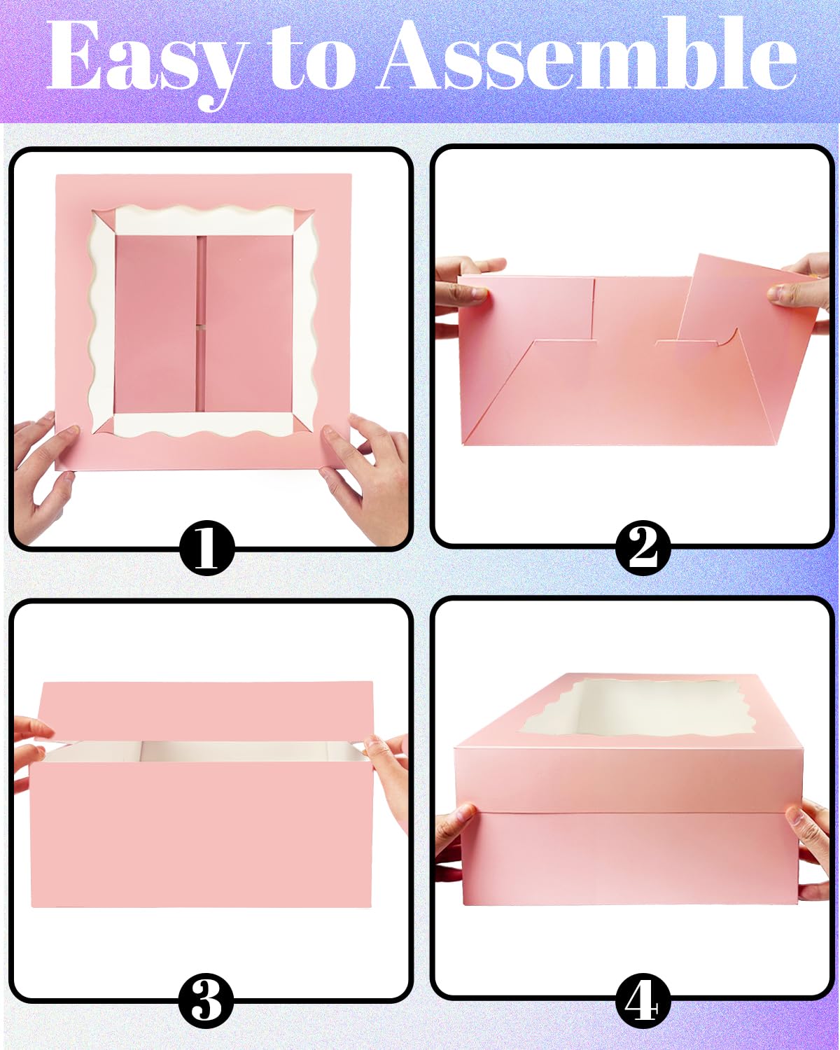 Bakepacker 36pcs 12x12x8 Inches Cake Boxes with Window 18-Packs Pink Cake Boxes 12 Inch Bakery Boxes (18 Cake Boxes +18 Cake Boards Included)