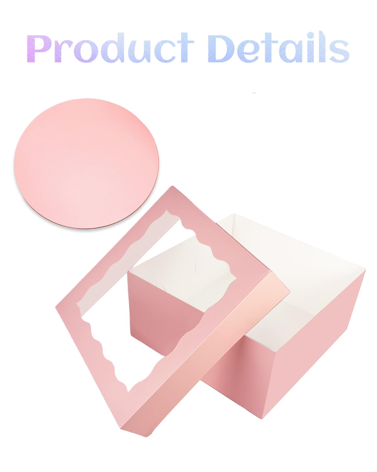 Bakepacker 36pcs 12x12x8 Inches Cake Boxes with Window 18-Packs Pink Cake Boxes 12 Inch Bakery Boxes (18 Cake Boxes +18 Cake Boards Included)
