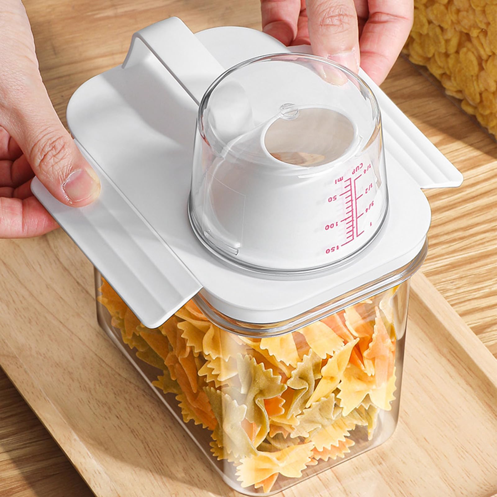 NBILIC Cereal Storage Container Set (Measuring Cups) BPA Free PET Plastic Material, Reusable, Pantry Organizer, Food Portion Containers (Set of 4 2 Large 2 Small) Repeatable