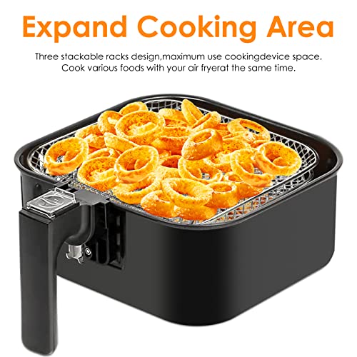kydely Air Fryer Rack compatible with Instant Vortex,Philips,COSORI Air Fryer,8ββ Square Three Stackable Racks,Stainless Steel Multi-Layer Dehydrator Rack Fit all 4.2QT-5.8QT Air fryer Accessories
