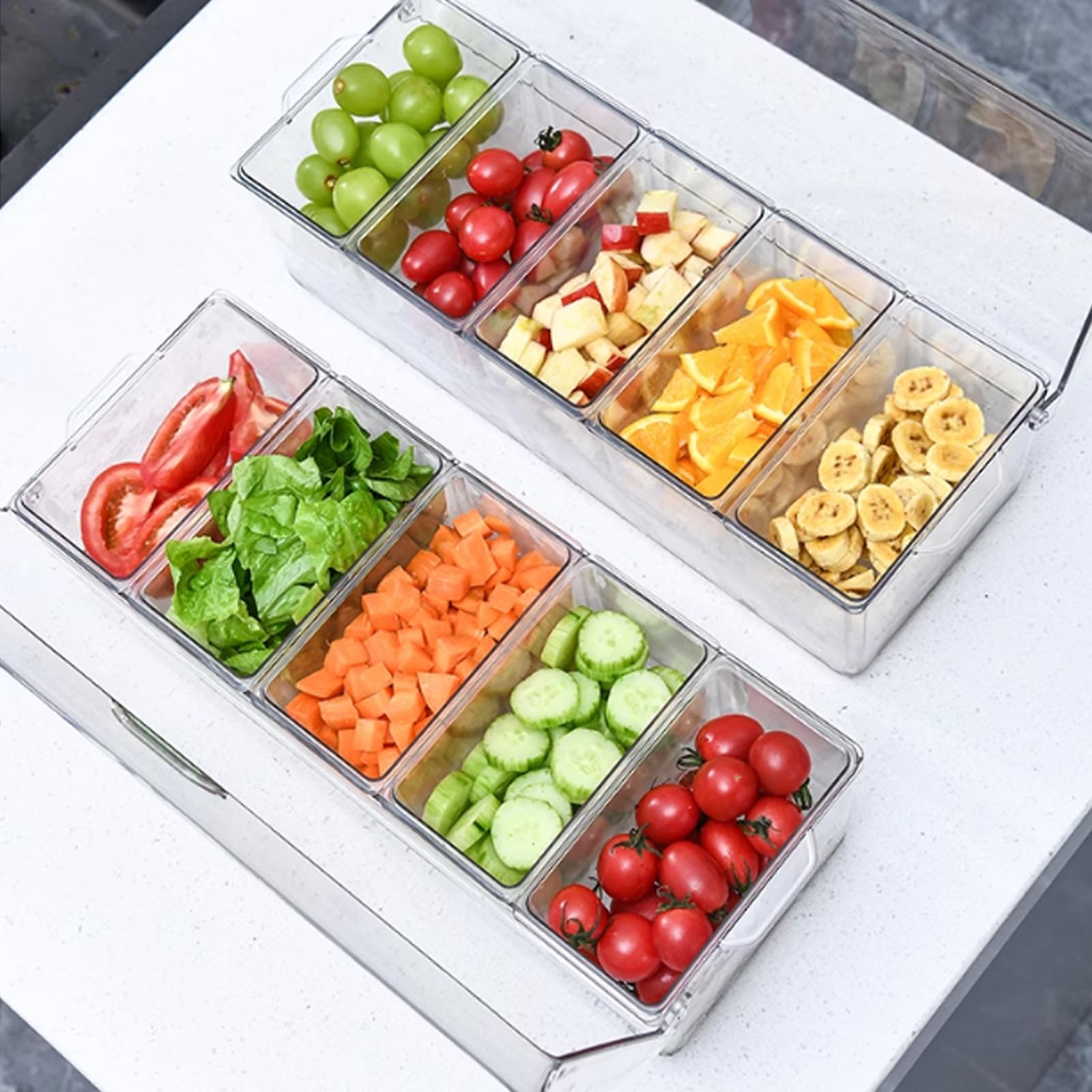 TRBIDRBO Ice Chilled Caddy with 5 Containers and Lid - Chilled Condiment Server for Fruit, Snack, Sauce Garnish Tray - 2.4cup Each Dishes