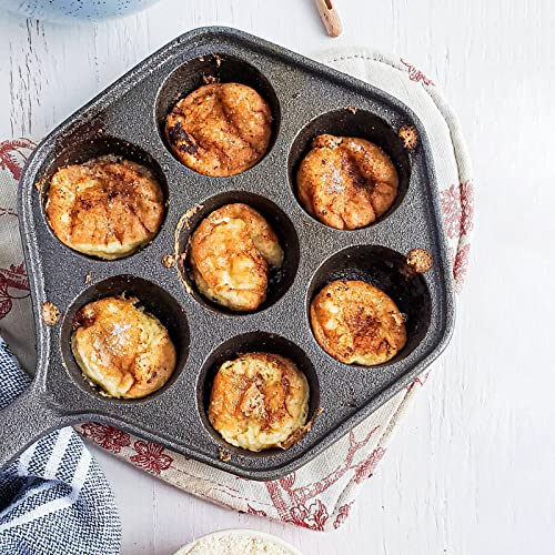 WUWEOT Nonstick Aebleskiver Pan, Cast Iron Takoyaki Griddle Stuffed Pancake Maker for Making Munk, Pancake Balls, Poffertjes, Puffs, Takoyaki, Banh Khot, Thai Kanom Krok (Dark Gray)