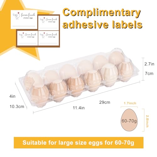 Gorander Clear Plastic Egg Carton for 12 Eggs,100 Packs Egg Tray Reusable Large Size Egg Cartons with Labels Perfect for Refrigerator Chicken Farm Markets(Large size)