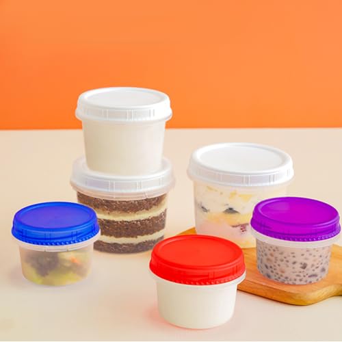 8Pack 13.6oz/400ml Plastic Containers with Twist Top Lids, Airtight Reusable Containers for Leftover Food and Soup, Frozen and Microwave Safe (Mixed Color)